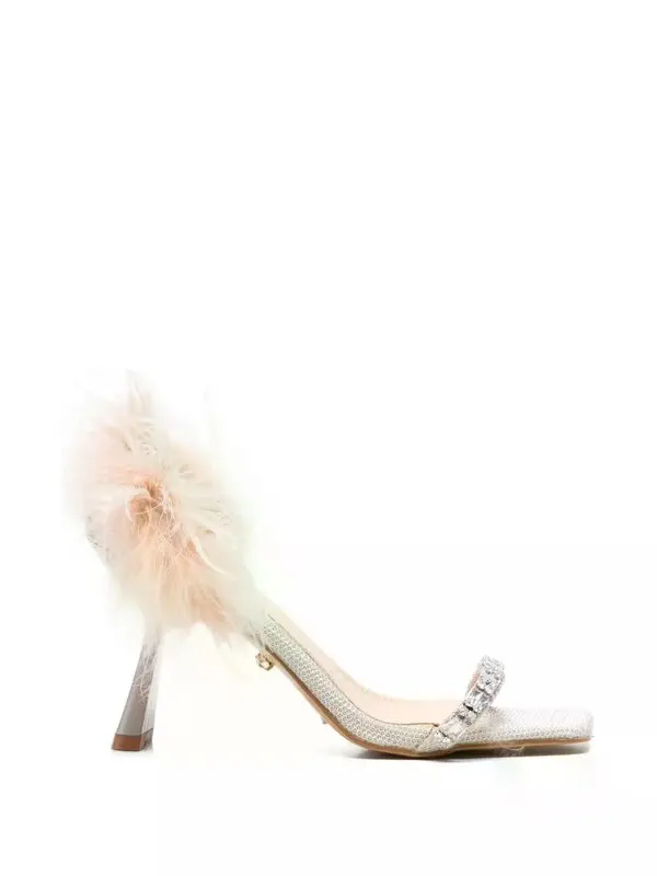TWENTY FOURHAITCH Feather-trim Crystal-embellished Sandals - Neutrals