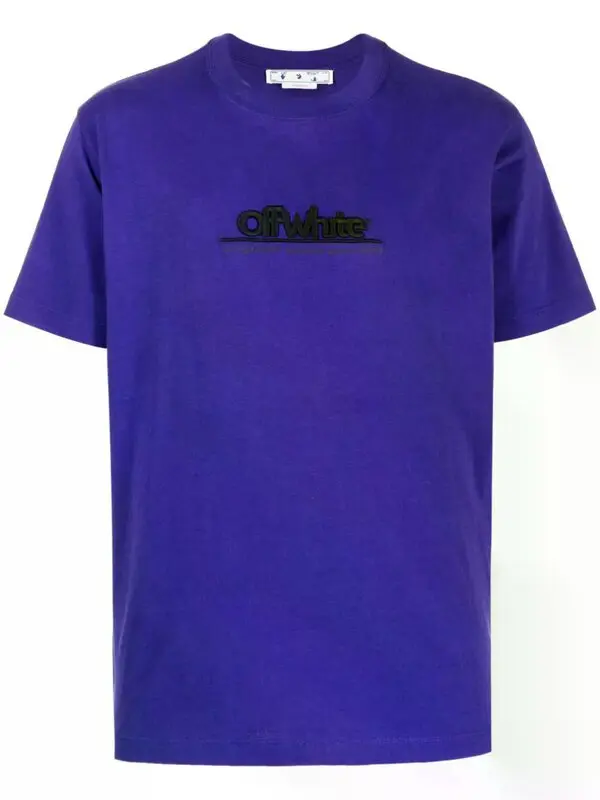 Off-White Logo-embroidered Cotton T-shirt - Purple Black
