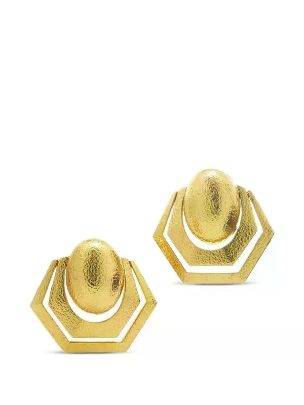 David Webb 18k Yellow Hammered Oval Stud Swing Drop Earrings - Gold