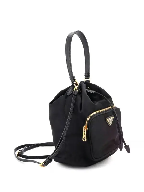Prada Drawstring Tessuto Small Bucket Bag - Black