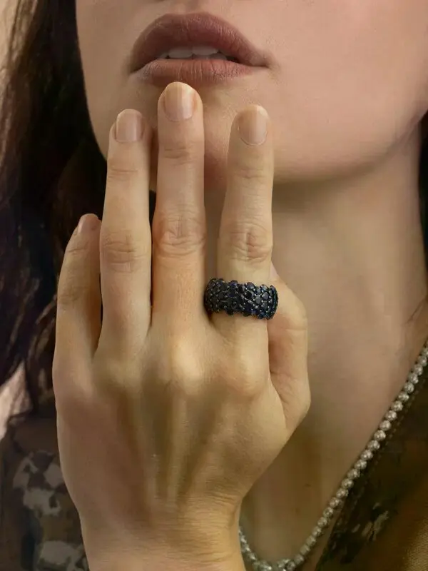 ANDREOLI Sapphire Stretch Ring - Silver