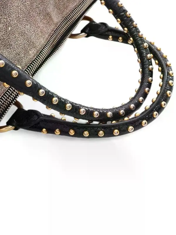 Prada 2000-2013 Studded Leather Bauletto Bag Satchel - Neutrals