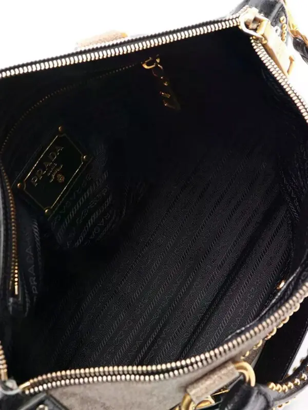 Prada 2000-2013 Studded Leather Bauletto Bag Satchel - Neutrals