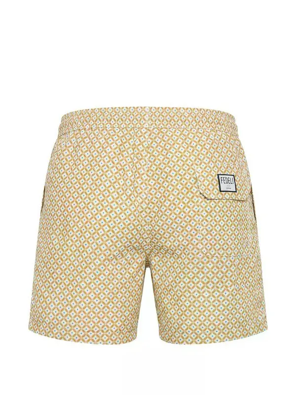 Fedeli Madeira Geometric-print Drawstring Swim Shorts - Neutrals