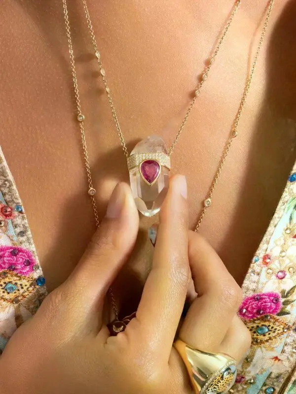 Jacquie Aiche Tear Quartz And Tourmaline Necklace