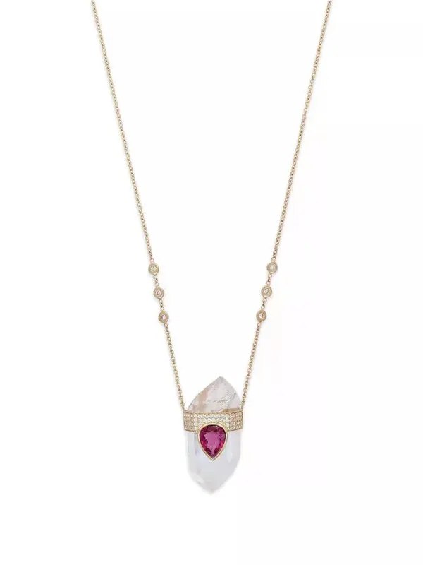 Jacquie Aiche 14k Yellow Clear Quartz And Tourmaline Pendant Necklace With Diamonds - Gold