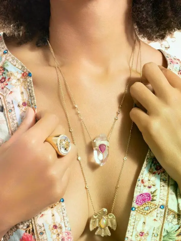 Jacquie Aiche 14k Yellow Clear Quartz And Tourmaline Pendant Necklace With Diamonds