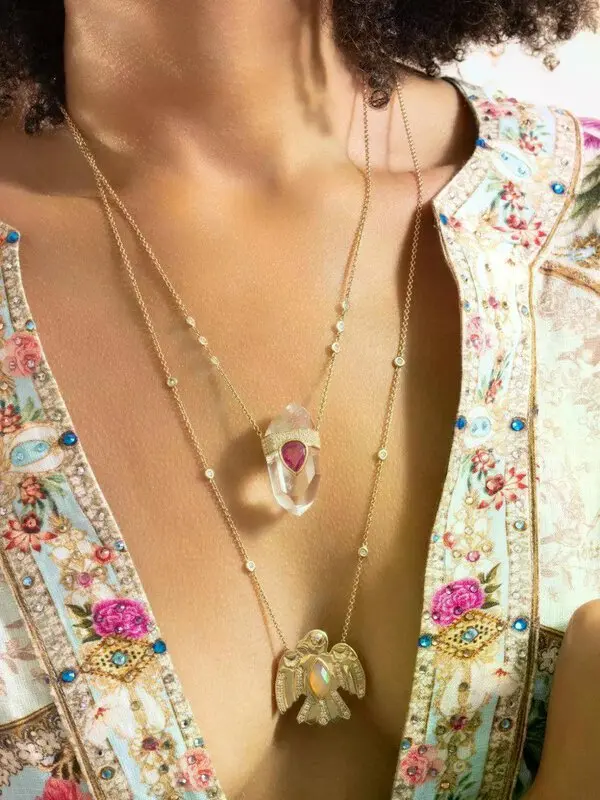Jacquie Aiche 14k Yellow Clear Quartz And Tourmaline Pendant Necklace With Diamonds