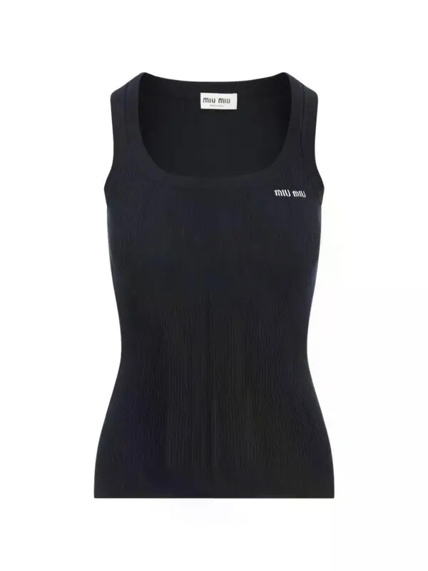 Miu Miu Logo-embroidered Ribbed-knit Top - Blue