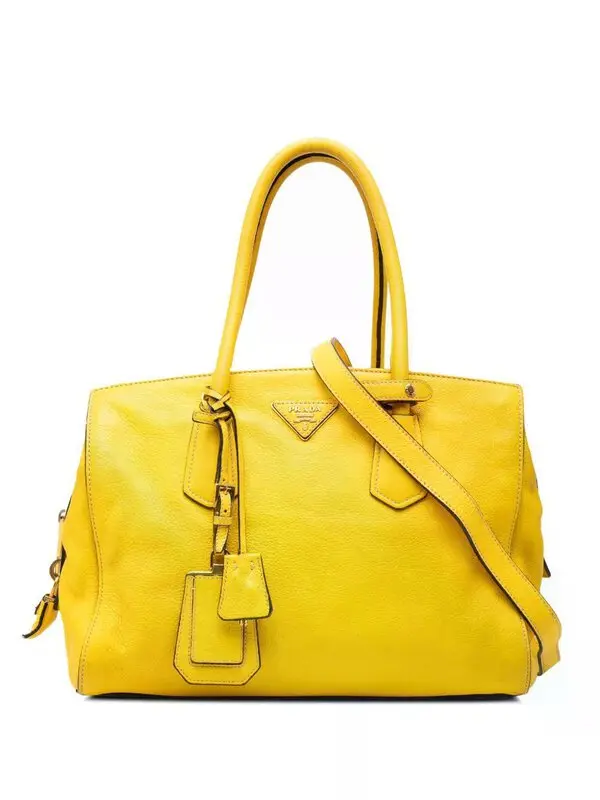 Prada Vitello Daino Zip Top Satchel - Yellow