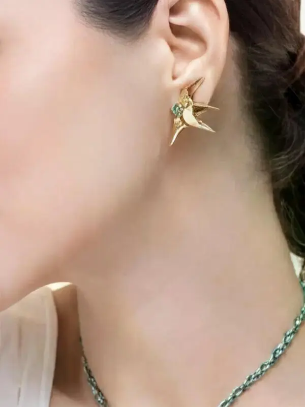 CAROL KAUFFMANN Toile Laila Diamond And Emerald Earrings - Gold