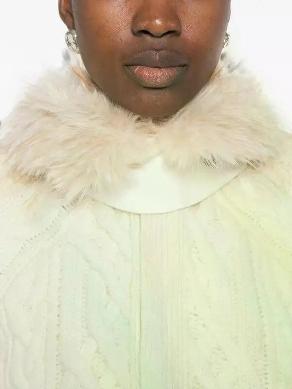 Sacai Cable-knit Faux-fur-trim Cardigan