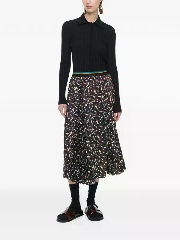 Plan C Abstract-print Pleated Midi Skirt