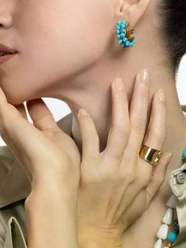 Verdura Turquoise Beaded Hoop Earrings