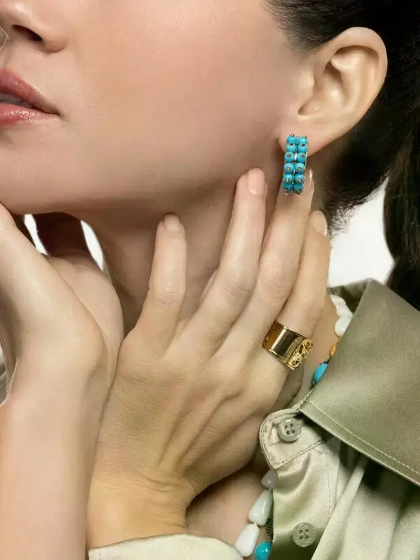 Verdura Turquoise Beaded Hoop Earrings