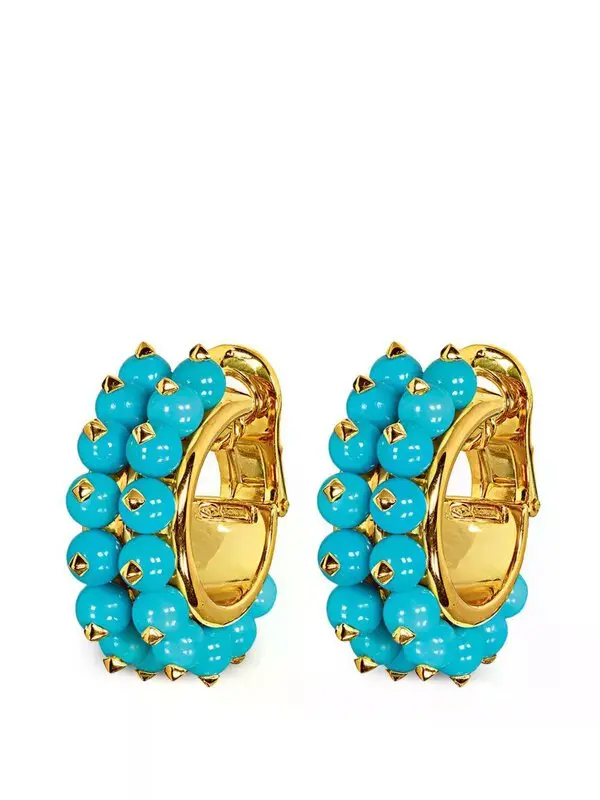 Verdura 18k Yellow Turquoise Beaded Hoop Earrings - Gold