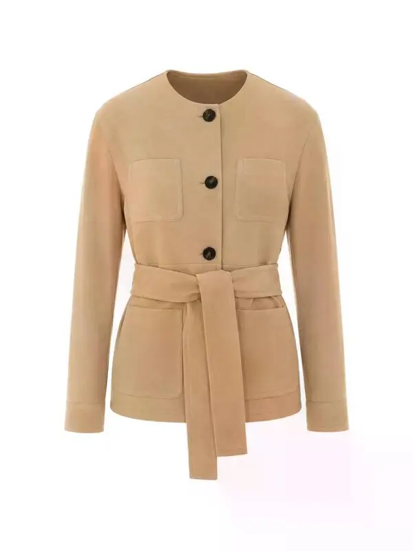 Max Mara Belted Suede Jacket Beige - Neutrals