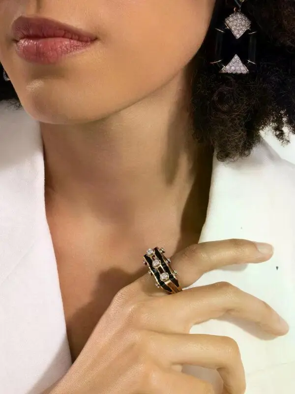 David Webb Wave Studlette Diamond Ring