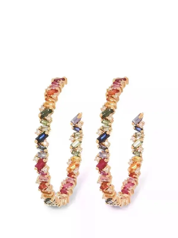 SUZANNE KALAN Rainbow Sapphire And Diamond Hoop Earrings
