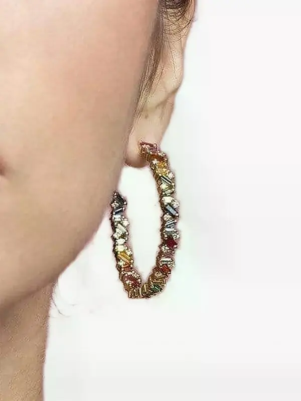 SUZANNE KALAN Rainbow Sapphire And Diamond Hoop Earrings - Gold