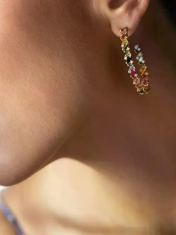 SUZANNE KALAN Rainbow Sapphire And Diamond Hoop Earrings