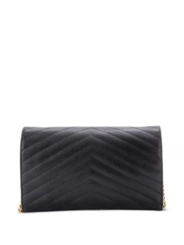Saint Laurent Monogram Wallet On Chain Matelasse Chevron Leather Medium Crossbody Bag - Black