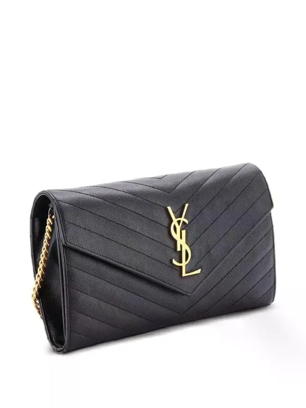 Saint Laurent Monogram Wallet On Chain Matelasse Chevron Leather Medium Crossbody Bag - Black
