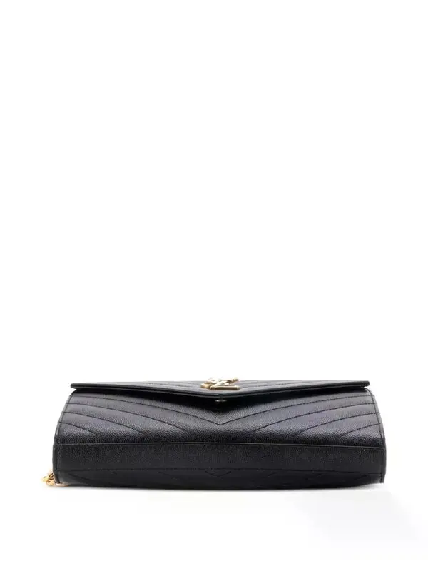 Saint Laurent Monogram Wallet On Chain Matelasse Chevron Leather Medium Crossbody Bag - Black