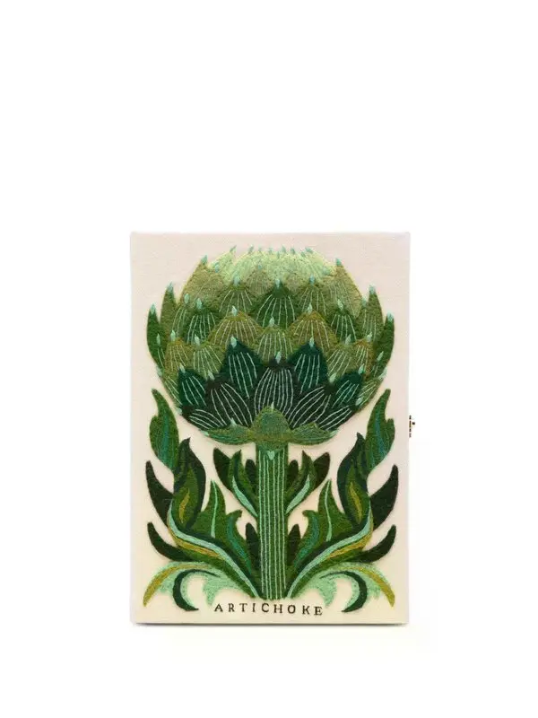 OLYMPIA LE-TAN Artichoke Embroidered Clutch Bag - Neutrals