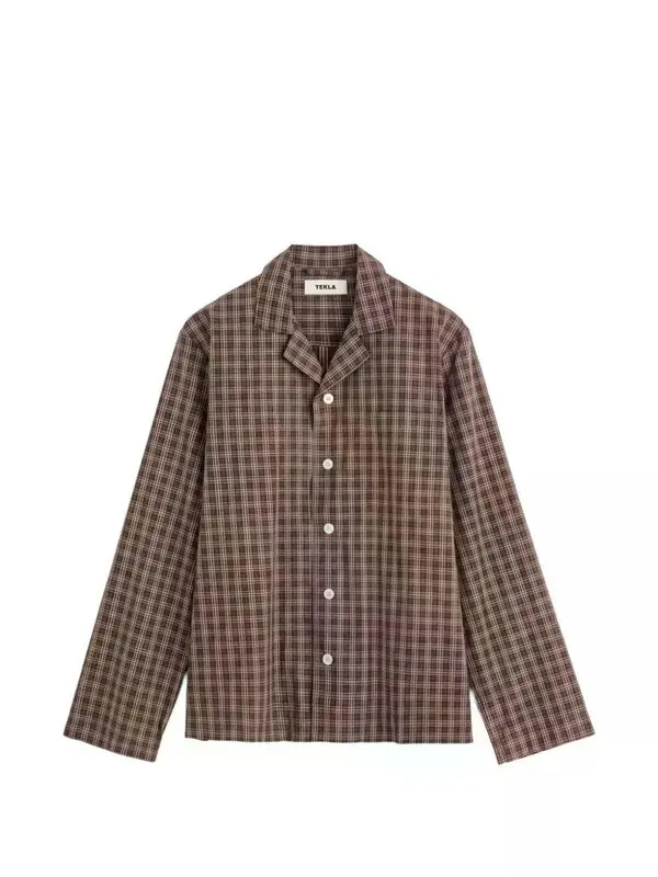 TEKLA Checked Cotton Pajamas - Brown