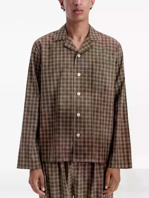 TEKLA Checked Cotton Pajamas - Brown