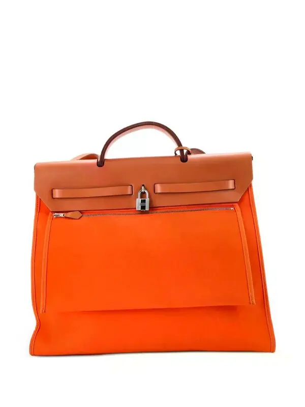 Hermès Herbag Zip Leather And Toile 39 Satchel - Brown