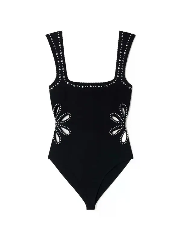 Sandro Floral-appliqué Pointelle-knit Top