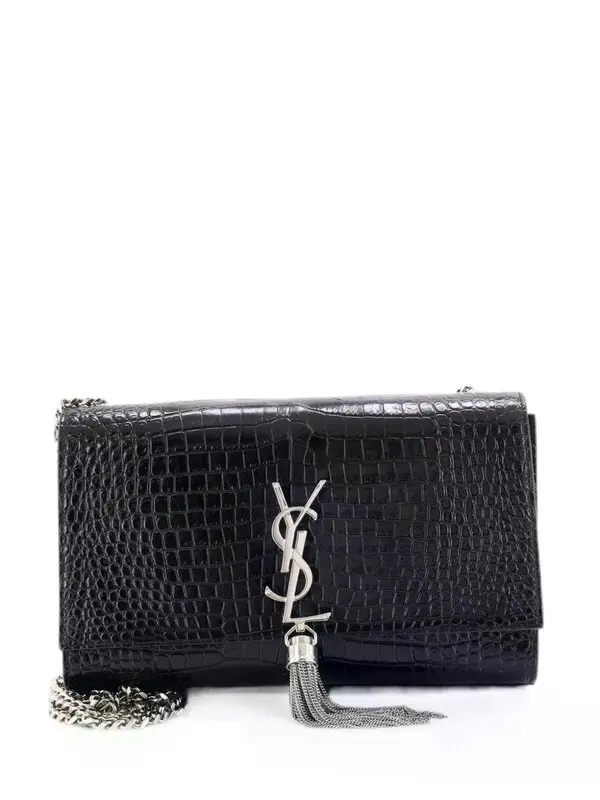 Saint Laurent Classic Monogram Tassel Crocodile Embossed Leather Medium Crossbody Bag