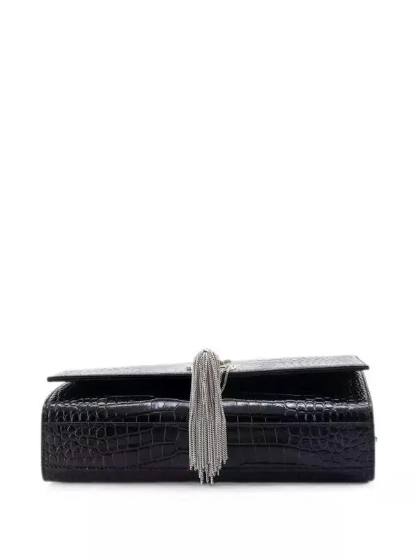 Saint Laurent Classic Monogram Tassel Crocodile Embossed Leather Medium Crossbody Bag