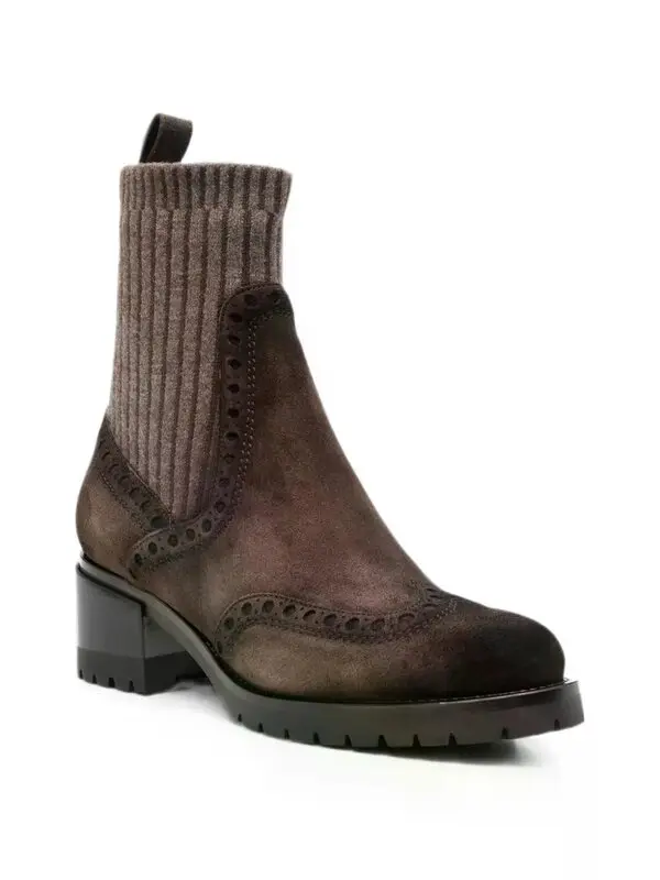 Santoni Brogue-detail Sock Ankle Boots
