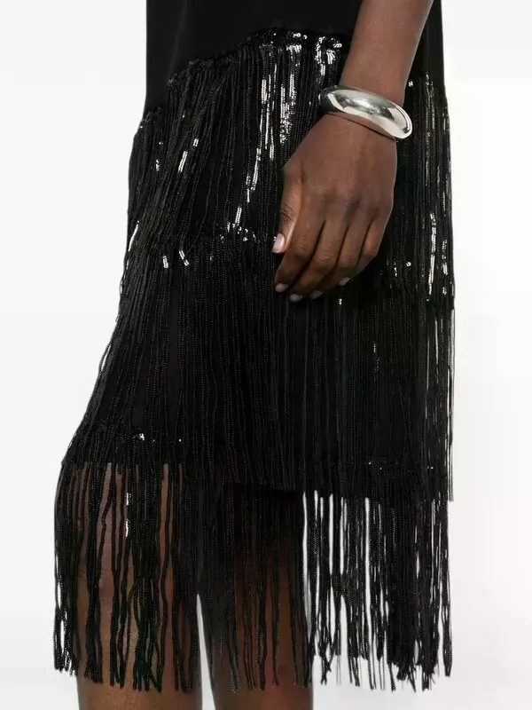 DE SANTIS Sequin Embellished Fringed Midi Dress