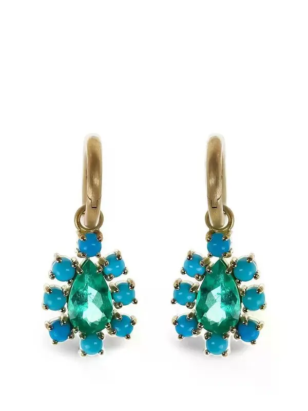 Irene Neuwirth Gemmy Gem Emerald And Turquoise Earrings - Gold