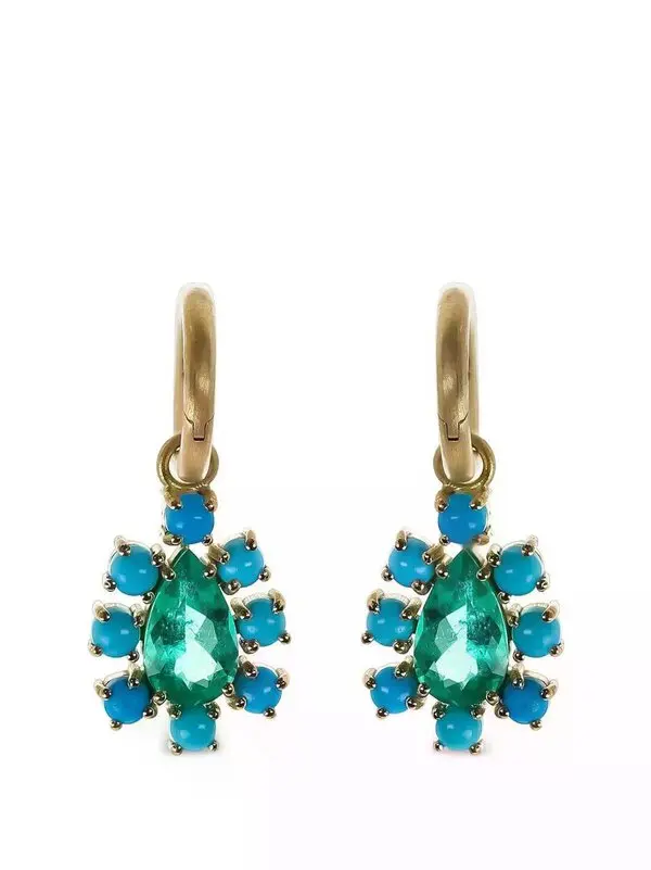 Irene Neuwirth Gemmy Gem Emerald And Turquoise Hoop Earrings - Gold