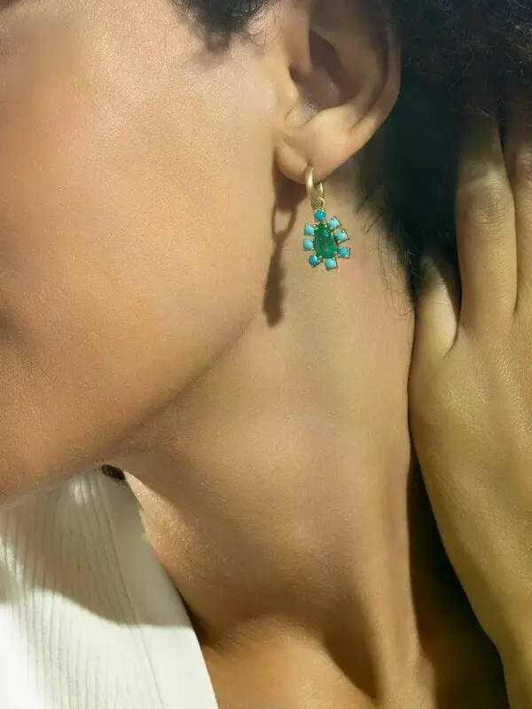 Irene Neuwirth Gemmy Gem Emerald And Turquoise Hoop Earrings