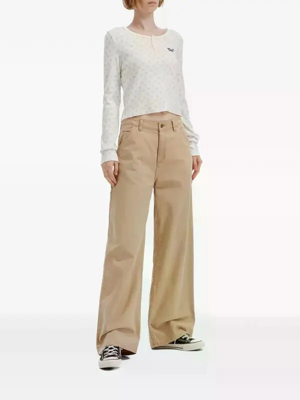 CHOCOOLATE Logo-embroidered Floral-print Long-sleeved Cropped T-shirt