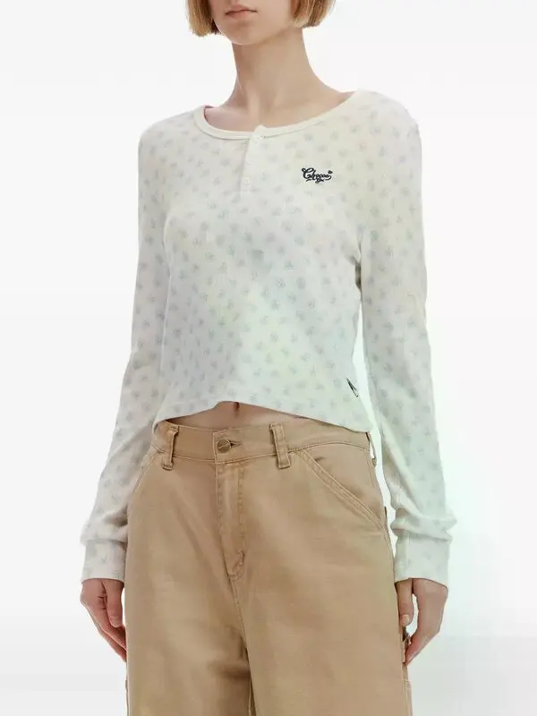 CHOCOOLATE Logo-embroidered Floral-print Long-sleeved Cropped T-shirt