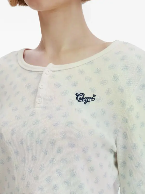 CHOCOOLATE Logo-embroidered Floral-print Long-sleeved Cropped T-shirt