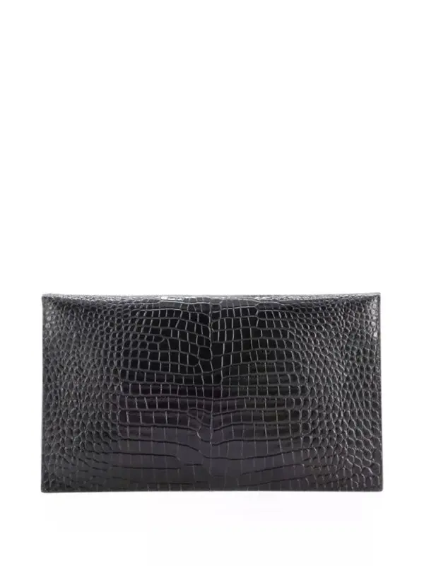 Saint Laurent Uptown Pouch Crocodile Embossed Leather Clutch Bag