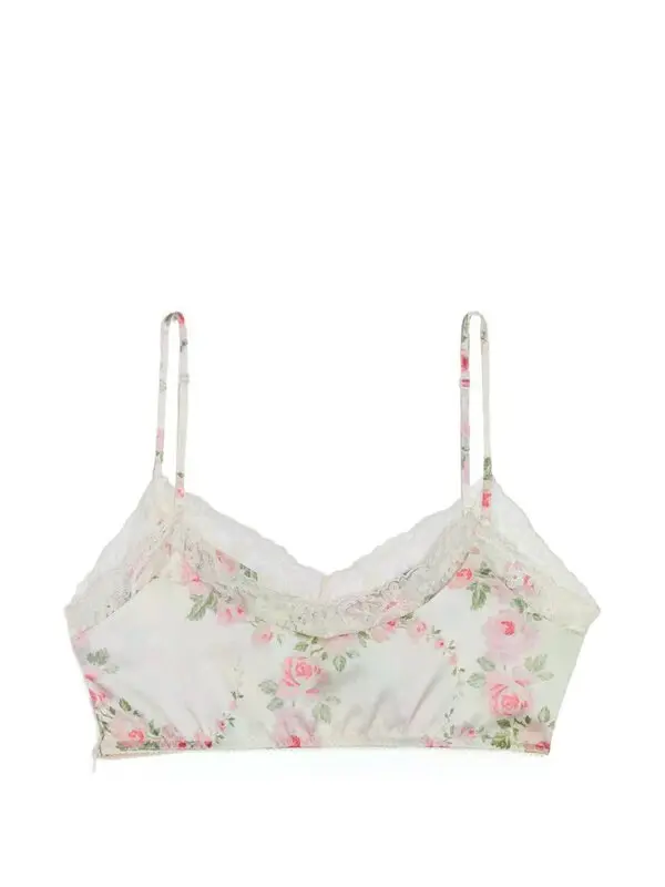 Simone Rocha Floral-print Lace-trim Bralette