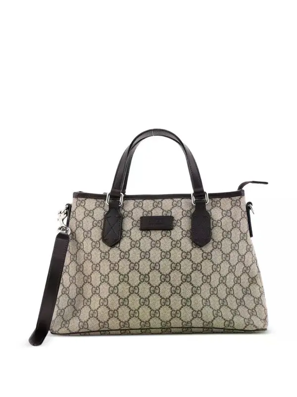Gucci Convertible Zip Gg Coated Canvas With Leather Small Tote Bag - Brown