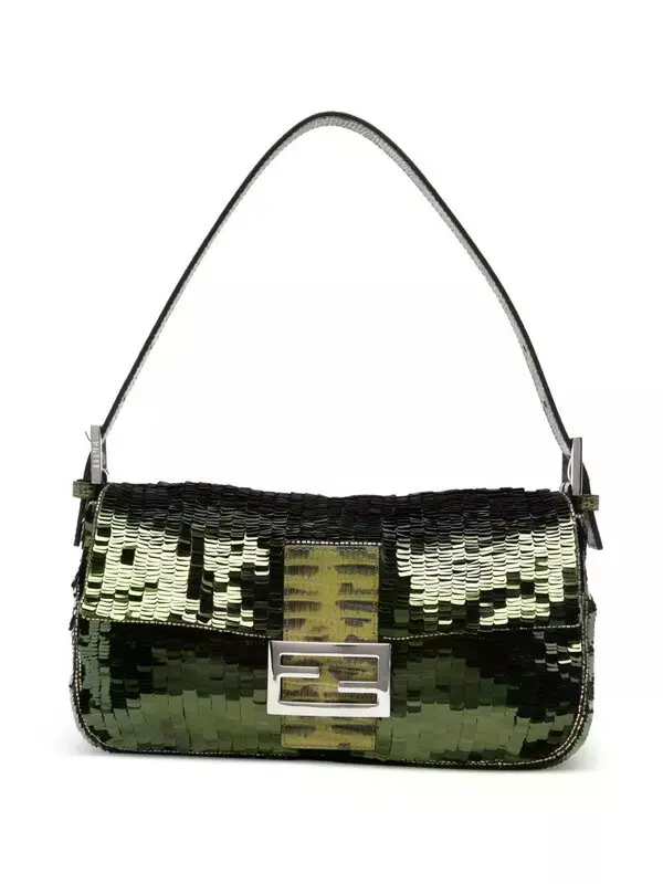 Fendi Baguette Sequin-embellished Shoulder Bag - Green