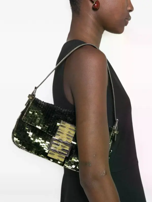 Fendi Baguette Sequin-embellished Shoulder Bag - Green