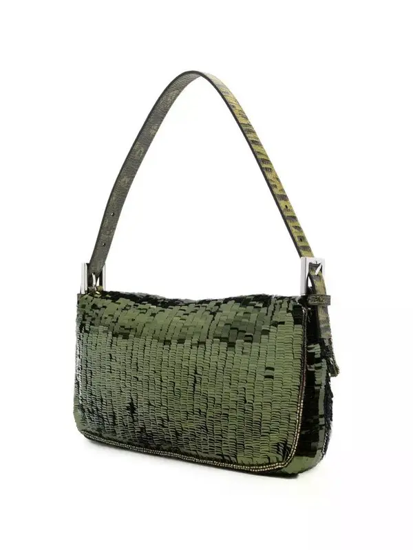 Fendi Baguette Sequin-embellished Shoulder Bag - Green