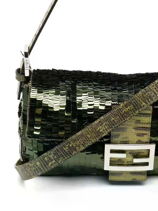 Fendi Baguette Sequin-embellished Shoulder Bag - Green